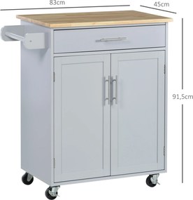 HOMCOM Kuchyňský vozík s úložným prostorem, šuplíkem a držákem na utěrky - 83cm D x 45cm Š x 91,5cm V Šedý