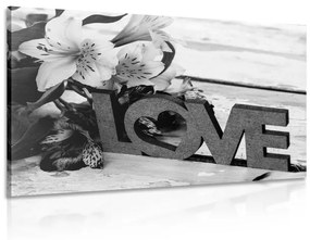 Obraz s dřevěným nápisem Love v černobílém provedení Varianta: 120x80