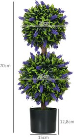 HOMCOM Umělé rostliny sada 2 kusů levandule 70 cm UV odolná umělá rostlina v květináči do obývacího pokoje a na zahradu | Aosom.de
