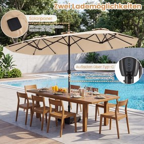 Costway Dvojitý slunečník s LED osvětlením obdélníkový – 400 × 210 cm, béžový