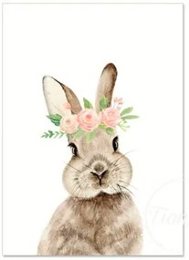 Plátno - obrázek - zvířátka s věnečkem Motiv: TX2156S králíček, Rozměry (cm): 15x20 cm