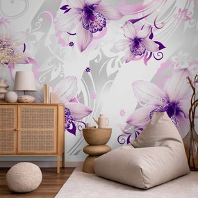 Fototapeta Příroda - květy v odstínech fialové na pozadí s fantaskními prvky