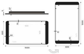 Nimco Černé LED zrcadlo 1000x600 - ZPC 42004-90