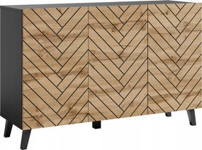 Komoda 120 cm do obývacího pokoje na nožkách, černý grafit, přední strana Mdf wotan jedle