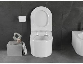 Mexen Sofia, závěsná WC mísa 490x360x355 mm, Rimless Tornádo + toaletní WC sedátko z duroplastu, bílá lesklá, 30540400