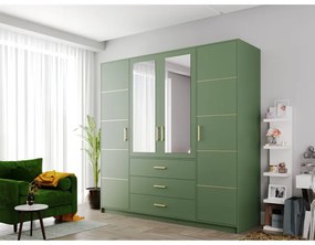 Šatní skříň se zrcadlem Lily D4 II, Barva: zelená / zelená + zlatá