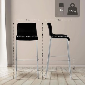 Barová židle Hoover samet čtyřnohá konstrukce chromovaná konstrukce – černá