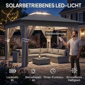 Skládací altán Outsunny cca 3 x 3 m, altán s LED, 4 síťové závěsy, boční stěna, zahradní altán s vakem na vodu, dvojitá střecha, taška na přenášení, …