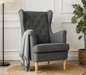 relaxační křeslo, ušák, dřevo/kov/textil, 102x80x66 cm, nohy světlé/šedá, Dekorino ORION