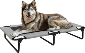 PawHut Vyvýšená Skládací Psí Postel, Zahradní Psí Lehátko s Mřížkovým Designem, Prodyšné, pro Velké Psy Světle Šedá Oxford 107 x 61 x 20 cm | Aosom