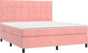 Box spring postel s matrací a LED růžová 160x200 cm samet 3136136