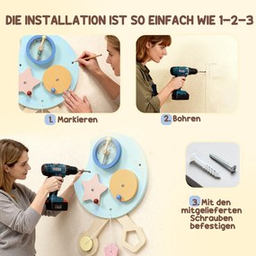 AIYAPLAY 7v1 nástěnné hračky, xylofon, ozubená kola, design housenek, MDF, 108 cm, barevné