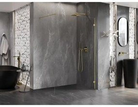 Mexen Lunar sprchová stěna pravá 150 x 200 cm, 8mm čiré sklo, zlatá matná, 830-150-000-55-00-P