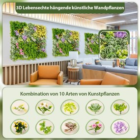 Costway 2 Balíček čtvercových rámovaných umělých listů na zeď Art 3 Ozelenění