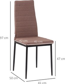 HOMCOM Sada 4 čalouněných židlí do obývacího pokoje nebo jídelny, moderní kuchyňské židle, kov a khaki látka