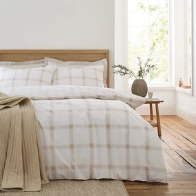 Béžové bavlněné povlečení na dvoulůžko/prodloužené 230x220 cm Oxton Check – Bianca