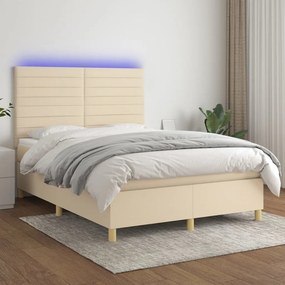 Box spring postel s matrací a LED krémová 140x190 cm textil 3135514