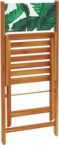 3dílný bistro set vzor listů textil a masivní dřevo 3281848