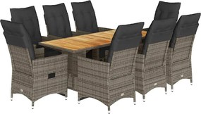 9dílný zahradní bistro set s poduškami šedý polyratan 3276892