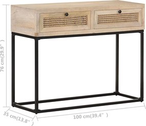 Konzolový stolek 100x35x76cm masivní mangovník a přírodní rákos 323512