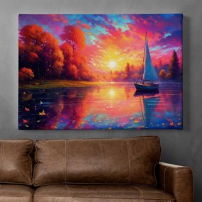 Obraz na plátně - Malá plachetnice při západu slunce FeelHappy.cz Velikost obrazu: 90 x 60 cm
