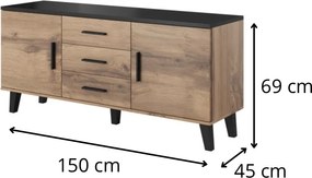 TV stolek Lotta II 150 cm dub wotan/černý