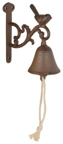 Zahradní litinový zvonek na zeď s ptáčkem 15x30cm
