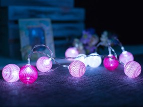 Sdeko Dekorační světelný řetěz – bavlněné růžové míčky