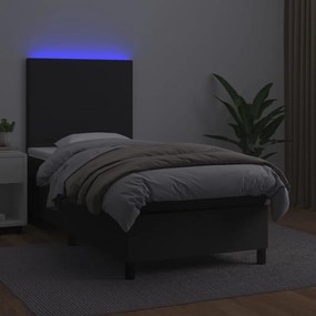 Box spring postel s matrací a LED černá 100x200 cm umělá kůže 3135807