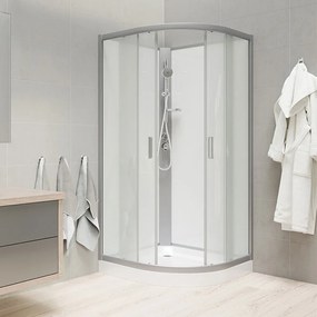Mereo Mereo, Sprchový box, čtvrtkruh, se stříškou, s vaničkou R550, satin ALU, sklo Point, zadní stěny bílé, CK35122KBSW