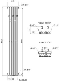 Mexen, Mexen Flux dekorativní koupelnový radiátor 1500 x 240 mm, 450 W, černý - W127-1500-240-00-70
