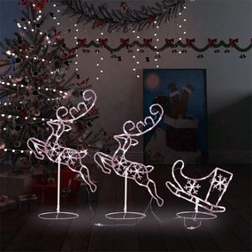 Akryloví vánoční létající sobi a sáně 260x21x87 cm teplí bílí - Default Title