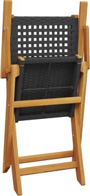 3dílný bistro set černý polyratan a masivní dřevo 3281874
