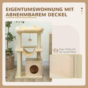 PawHut kočičí strom 90 cm škrabací sloup s houpací sítí, herní strom, kočičí jeskyně, platformy, šplhací strom, škrabací sloup, aktivitní škrabací st…
