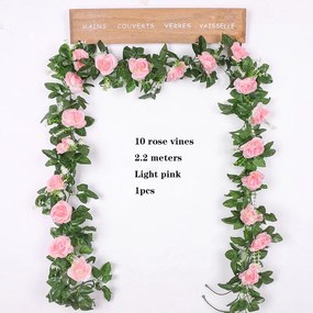 Umělá květina - pnoucí růže (220 cm, 10 květů) Barva: světle růžová 4