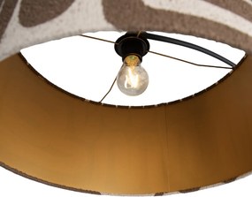 Stojací lampa černá s hnědým a béžovým pruhovaným stínidlem 50 cm - XXL