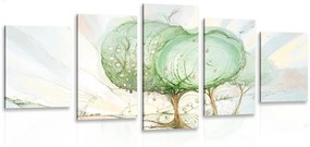 5-dílný obraz stromy na pastelovém poli - 200x100 cm