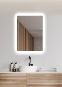 Amirro Zrcadlo do koupelny na zeď do pokoje do ložnice do předsíně na chodbu AMBIENTE 50 x 70 cm s LED podsvícením  po celém obvodu a dotykovým senzorem 410-951