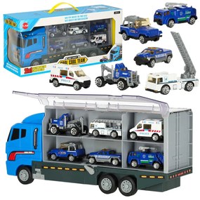 Creative Corner Transporter truck TIR launcher + kovová auta policie