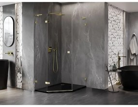 Mexen Lunar, L pětiúhelníkový sprchový kout naklápěcí doleva 80 x 100 cm, 8mm čiré sklo, zlatý profil, 831L-080L-100P-50-00-L