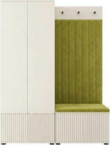 Předsíňová stěna RAYO 1 s čalouněnými panely, 140 cm, kašmír/ olivová