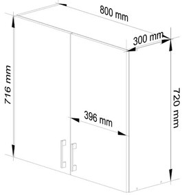 Horní kuchyňská skříňka LIMA W80 D2 H720 bílá / dub sonoma