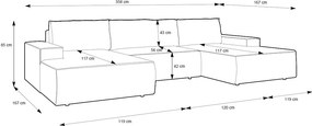 PCo Rohová sedací souprava FARO U1, 358 cm Barva látky: Světle šedá (Poso 55), Roh pohovky: Levý roh