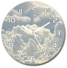 Wallmuralia Skleněné nástěnné hodiny kulaté Oblaka fi 30 cm