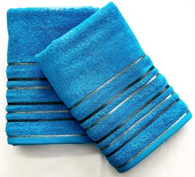 Praktik Froté ručník ZARA, tyrkysový s proužkovanou bordurou, 50x100cm