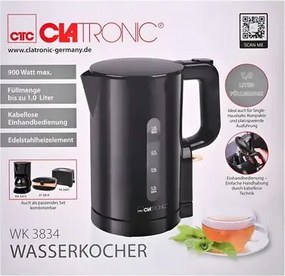 Clatronic WK 3834 černá / Rychlovarná konvice / 900 W / 1 L / vyjímate