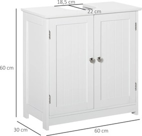Kleankin koupelnová skříňka - skříňka pod umyvadlo - dvoudvéřová skříň s policí - 60 Š x 30 H x 60 V cm - bílý dřevo