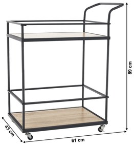 Servírovací vozík PERTON MDF dub, kov a plast černý