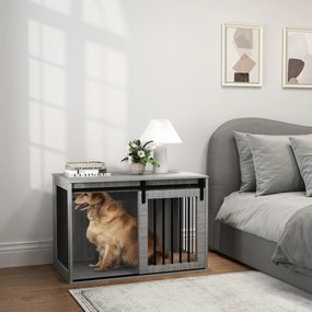 Domácí klec pro psy PawHut, uzamykatelná bouda pro psy s vchodem, box pro psy s posuvnými dveřmi, bouda pro velké psy do 30 kg, šedá, 98 x 58 x 61 cm