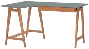 OnaDnes -20% Šedý lakovaný rohový pracovní stůl RAGABA LUKA 135 x 85 cm s dubovou podnoží, levý